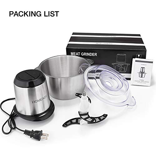 HOMEASY Meat Grinder Electric, Food Processor 2L Stainless Steel Meat Blender Food Chopper for Meat, Vegetables, Fruits and Nuts with 4 Sharp Blades, 350W, 8 Cups, 110V