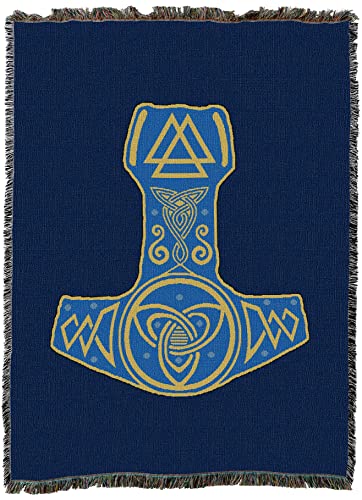 Pure Country Weavers Mjolnir - Thor’s Hammer Blanket- Norse Mythology Fantasy Ancient Symbols Gift Tapestry Throw Woven from Cotton - Made in The USA (72x54)