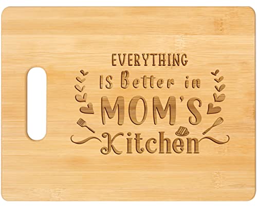 Pandasch Mothers Day Gifts for Mom, Unique Mom Birthday Gifts from Daughters Son - Personalized Engraved Bamboo Cutting Board for Mom with Warm Saying - Everything Is Better in Mom's Kitchen