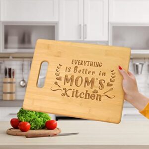 Pandasch Mothers Day Gifts for Mom, Unique Mom Birthday Gifts from Daughters Son - Personalized Engraved Bamboo Cutting Board for Mom with Warm Saying - Everything Is Better in Mom's Kitchen