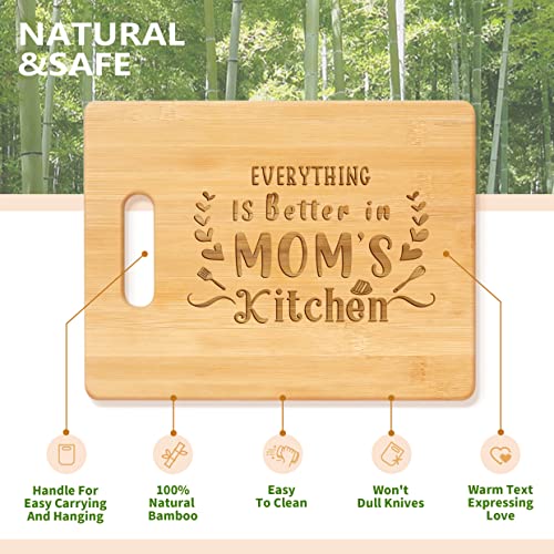 Pandasch Mothers Day Gifts for Mom, Unique Mom Birthday Gifts from Daughters Son - Personalized Engraved Bamboo Cutting Board for Mom with Warm Saying - Everything Is Better in Mom's Kitchen