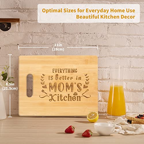 Pandasch Mothers Day Gifts for Mom, Unique Mom Birthday Gifts from Daughters Son - Personalized Engraved Bamboo Cutting Board for Mom with Warm Saying - Everything Is Better in Mom's Kitchen