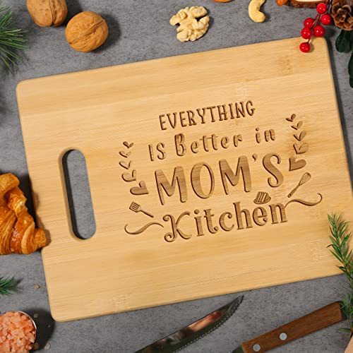 Pandasch Mothers Day Gifts for Mom, Unique Mom Birthday Gifts from Daughters Son - Personalized Engraved Bamboo Cutting Board for Mom with Warm Saying - Everything Is Better in Mom's Kitchen