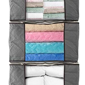 Eternal Living Blanket Storage Bags with Zippers & Window | Large Capacity Breathable Clothes Bag Organizer with Reinforced Handles and Clear Window 3 Pack, Grey