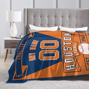 Custom Blanket for Bed Fans Gift Baseball City Winter Summer Fleece Throw Blankets Personalized Name and Number, 30"x40", 50"x60", 70"x80"