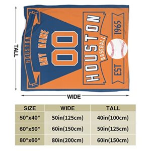 Custom Blanket for Bed Fans Gift Baseball City Winter Summer Fleece Throw Blankets Personalized Name and Number, 30"x40", 50"x60", 70"x80"