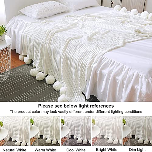 Fomoom Pom Pom Throw Blanket, Knit Blanket with Pompom Tassels, Decorative Cotton Blanket for Easter Gift, Lightweight Pom Poms Knitted Blanket (Off-White, 39"x59")