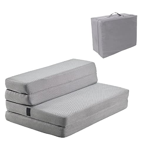 BDEUS Folding Mattress with Storage Bag Folding Sofa 4" Breathable High-Density Foam Mattress Topper, Portable Guest Bed with Removable&Washable Cover (T (75 x 39 Inch))