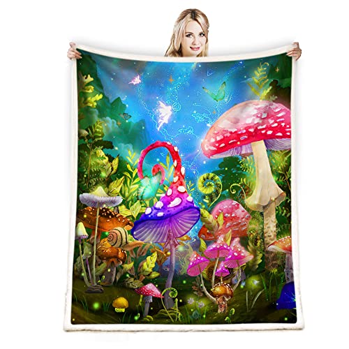 Juirnost Mushroom Blanket Mushroom Throw Blanket Magic Wonderland Fairytale Blanket for Bed Sofa Couch Living Room Decor 50"x60" Trippy Blanket Best Gifts Blanket for Mushroom Lovers