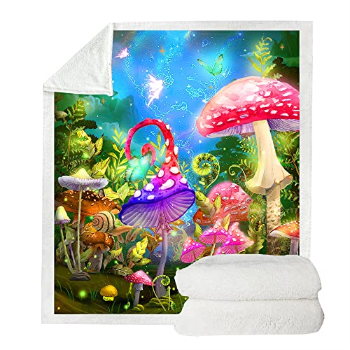 Juirnost Mushroom Blanket Mushroom Throw Blanket Magic Wonderland Fairytale Blanket for Bed Sofa Couch Living Room Decor 50"x60" Trippy Blanket Best Gifts Blanket for Mushroom Lovers