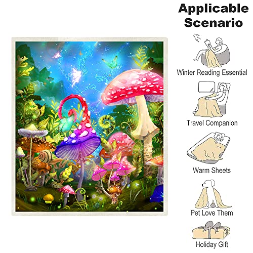 Juirnost Mushroom Blanket Mushroom Throw Blanket Magic Wonderland Fairytale Blanket for Bed Sofa Couch Living Room Decor 50"x60" Trippy Blanket Best Gifts Blanket for Mushroom Lovers