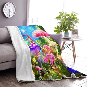 Juirnost Mushroom Blanket Mushroom Throw Blanket Magic Wonderland Fairytale Blanket for Bed Sofa Couch Living Room Decor 50"x60" Trippy Blanket Best Gifts Blanket for Mushroom Lovers