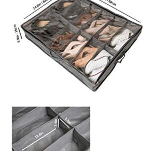 Set of 2 Under Bed Shoe Organizer and Storage for Men, Women and Kids for Up to 12 Pairs Each