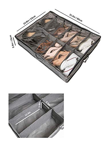 Set of 2 Under Bed Shoe Organizer and Storage for Men, Women and Kids for Up to 12 Pairs Each