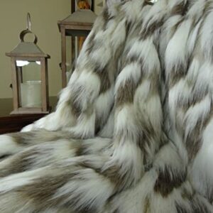 Thomas Collection Ivory Faux Fur Throw Blanket & Bedspread - Tibet Fox Fur - Ivory Beige Luxury Faux Fur - Throw Blanket - Luxury Soft Faux Fur, Handmade in US, 16445