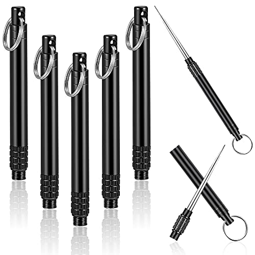 CHENGU 5 Pieces Portable Titanium Toothpicks Metal Pocket Toothpick with Protective Holder Stainless Steel Toothpick Reusable Toothpicks for Picnic Camping Traveling (Black)