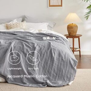 Bedsure Sherpa Fleece Blankets Grey Throw & Bedsure 100% Cotton Muslin Blankets Grey Throw