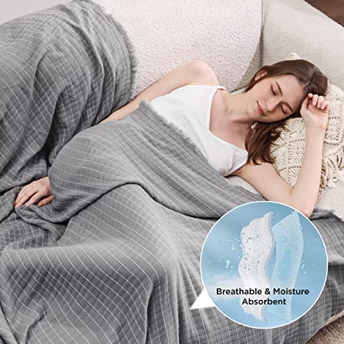 Bedsure Sherpa Fleece Blankets Grey Throw & Bedsure 100% Cotton Muslin Blankets Grey Throw