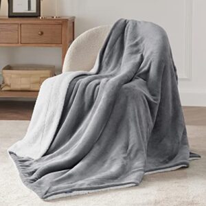 Bedsure Sherpa Fleece Blankets Grey Throw & Bedsure 100% Cotton Muslin Blankets Grey Throw