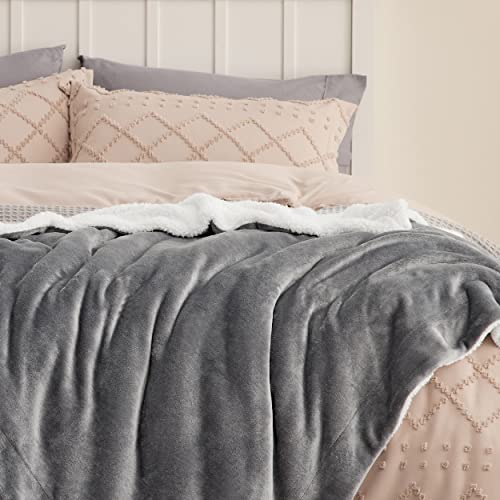 Bedsure Sherpa Fleece Blankets Grey Throw & Bedsure 100% Cotton Muslin Blankets Grey Throw