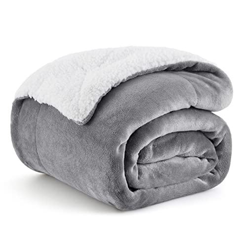 Bedsure Sherpa Fleece Blankets Grey Throw & Bedsure 100% Cotton Muslin Blankets Grey Throw