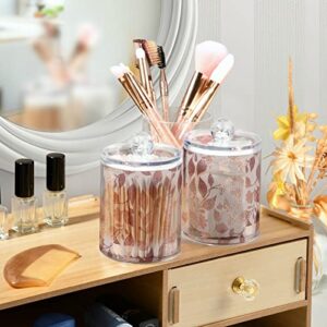 Kigai Rose Gold Twig 4 Pack Qtip Holder Storage Canister 10 OZ Plastic Apothecary Jars with Lids Bathroom Makeup Organizers Sets for Floss, Cotton Ball, Cotton Swab, Cotton Round Pads