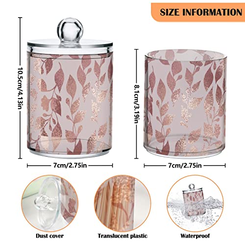 Kigai Rose Gold Twig 4 Pack Qtip Holder Storage Canister 10 OZ Plastic Apothecary Jars with Lids Bathroom Makeup Organizers Sets for Floss, Cotton Ball, Cotton Swab, Cotton Round Pads