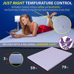 Deco Home 3 Inch Queen Memory Foam Mattress Topper with Relaxing Infused Lavender Scent, Extra Soft, Ventilated Air Flow for Comfortable Sleeping, Reduces Pressure Points, More Restful Sleep