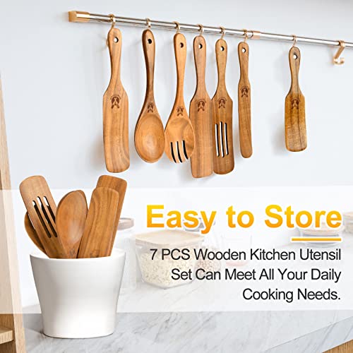 Spurtles Kitchen Tools As Seen On TV, 7Pcs Wooden Spurtle Set Spatula Set, Natural Premium Acacia Wooden Spoons for Cooking Heat Resistant Cooking Utensil for Nonstick Cookware, Salad, Mixing, Serving