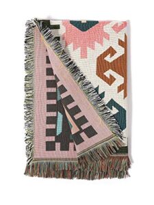 sonemone boho throw blankets kilim geometric blankets with tassel double-sided throws cover for couch chair sofa bed outdoor beach travel 50"x60", multicolor