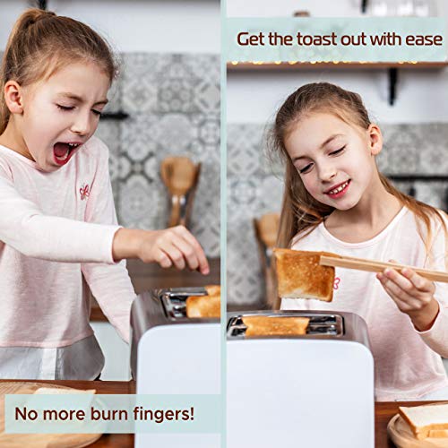 Toaster Tongs With Magnet | Kitchen Utensils For Cooking and Holding Toast Bacon Muffin Bagel Bread | 8 Inch Long Natural Non Toxic Bamboo