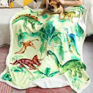 jurllyshe dinosaur throw blanket dino blanket for boys dinosaur gifts for dinosaur lovers kids and adults (50"x60", green dinosaur)