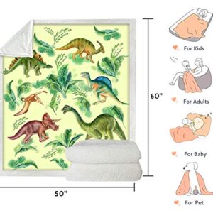 Jurllyshe Dinosaur Throw Blanket Dino Blanket for Boys Dinosaur Gifts for Dinosaur Lovers Kids and Adults (50"x60", Green Dinosaur)