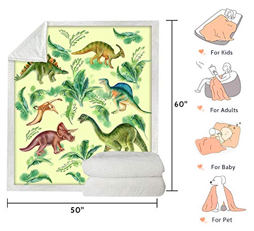 Jurllyshe Dinosaur Throw Blanket Dino Blanket for Boys Dinosaur Gifts for Dinosaur Lovers Kids and Adults (50"x60", Green Dinosaur)