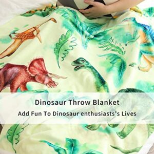 Jurllyshe Dinosaur Throw Blanket Dino Blanket for Boys Dinosaur Gifts for Dinosaur Lovers Kids and Adults (50"x60", Green Dinosaur)