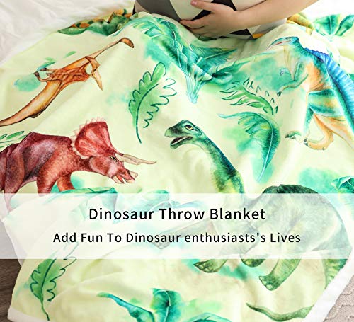 Jurllyshe Dinosaur Throw Blanket Dino Blanket for Boys Dinosaur Gifts for Dinosaur Lovers Kids and Adults (50"x60", Green Dinosaur)