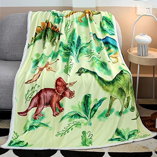 Jurllyshe Dinosaur Throw Blanket Dino Blanket for Boys Dinosaur Gifts for Dinosaur Lovers Kids and Adults (50"x60", Green Dinosaur)