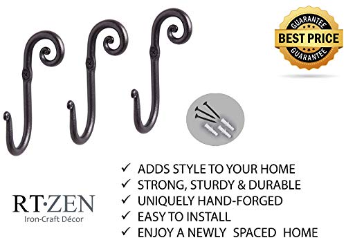 RTZEN Wrought Iron Bathroom Accessories Set, Decorative Bath Towel Bar, Set of 3 Decorative Hooks and Toilet Paper Holder