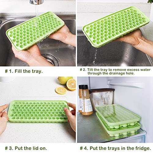 Webake Silicone Ice Cube Tray with Lid Small Ice Nugget Molds 90 Grids Mini Tiny Crushed Ice Trays 2 Pack For Chilled Drinks, Whiskey Cocktails (Stackable, BPA Free)