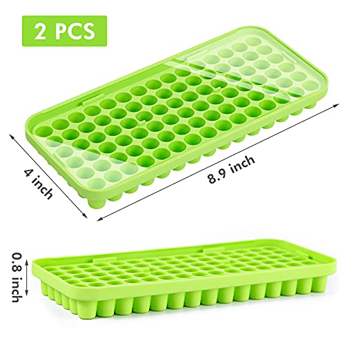 Webake Silicone Ice Cube Tray with Lid Small Ice Nugget Molds 90 Grids Mini Tiny Crushed Ice Trays 2 Pack For Chilled Drinks, Whiskey Cocktails (Stackable, BPA Free)