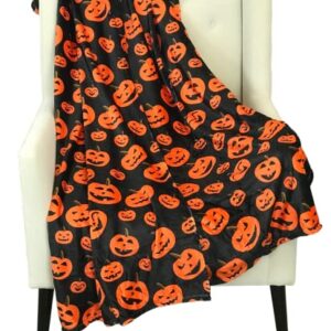 Serafina Home Halloween Throw Blanket: Spooky and Fun Jack's Family Pumpkin Print on Velvet Fleece for Sofa Bed Couch Chair Dorm