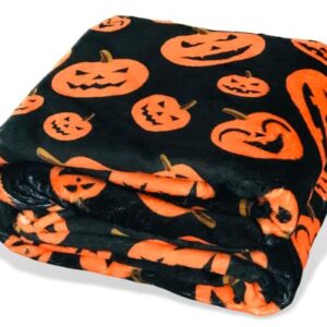 Serafina Home Halloween Throw Blanket: Spooky and Fun Jack's Family Pumpkin Print on Velvet Fleece for Sofa Bed Couch Chair Dorm