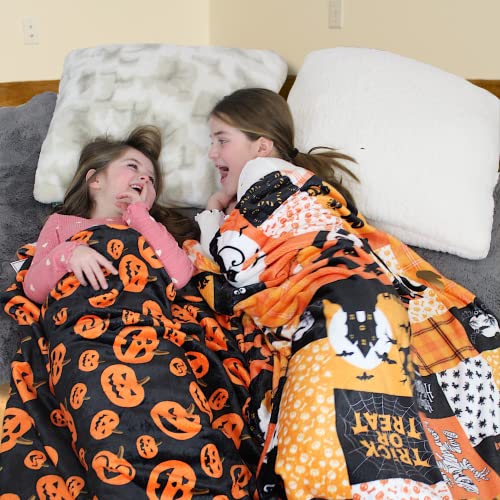 Serafina Home Halloween Throw Blanket: Spooky and Fun Jack's Family Pumpkin Print on Velvet Fleece for Sofa Bed Couch Chair Dorm