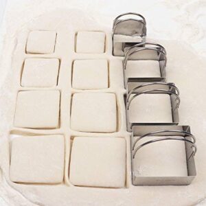 HULISEN Square Biscuit Cutter Set (4 Pieces/Set), Stainless Steel Cookies Cutter with Handle, Professional Baking Dough Tools, Gift Package (Square)