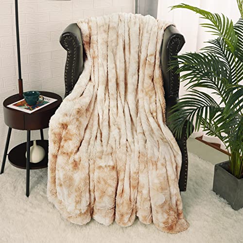 ST. BRIDGE Faux Fur Throw Blanket, Super Soft Lightweight Shaggy Fuzzy Blanket Elegant with Reversible Warm Cozy Plush Fluffy Decorative Blanket for Couch, Bed, Chair(65"x50", Ivory)