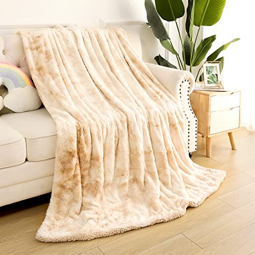 ST. BRIDGE Faux Fur Throw Blanket, Super Soft Lightweight Shaggy Fuzzy Blanket Elegant with Reversible Warm Cozy Plush Fluffy Decorative Blanket for Couch, Bed, Chair(65"x50", Ivory)