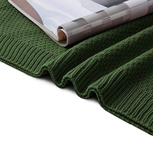 Eychei Olive Green Cable Knit Throw Blanket 50" x 60" Soft Cozy Knitted Throw Blanket, Lightweight Warm Decorative Sofa Knit Bed Blankets