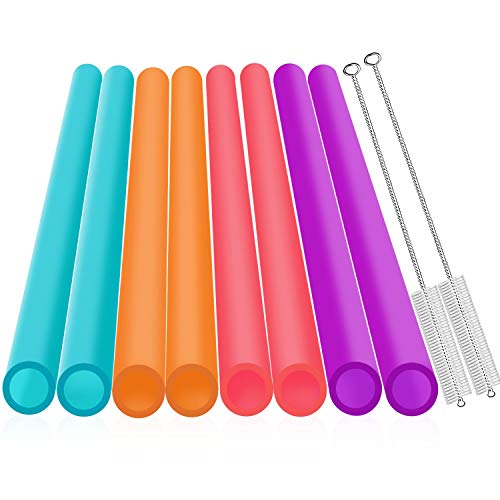 Extra Wide 0.51 inches Reusable Hard Smoothie Straws, Great for Bubble Tea, Boba Tea Milkshakes,10.25 Inches Long, 8 Pieces Jumbo Eco-Friendly Plastic Straws 2 Cleaning Brushes 1 Storage Bag BPA Free