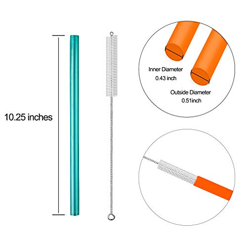 Extra Wide 0.51 inches Reusable Hard Smoothie Straws, Great for Bubble Tea, Boba Tea Milkshakes,10.25 Inches Long, 8 Pieces Jumbo Eco-Friendly Plastic Straws 2 Cleaning Brushes 1 Storage Bag BPA Free