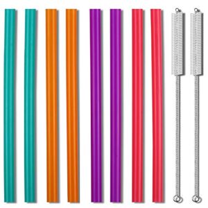 Extra Wide 0.51 inches Reusable Hard Smoothie Straws, Great for Bubble Tea, Boba Tea Milkshakes,10.25 Inches Long, 8 Pieces Jumbo Eco-Friendly Plastic Straws 2 Cleaning Brushes 1 Storage Bag BPA Free